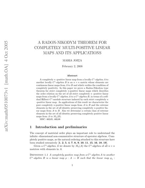 Pdf A Radon Nikodym Theorem For Completely Multi Positive Linear Maps And Applications