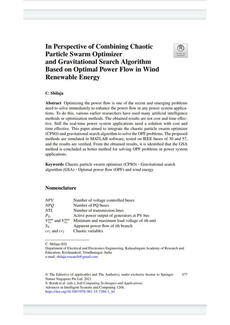 Pdf In Perspective Of Combining Chaotic Particle Swarm Optimizer And Gravitational Search