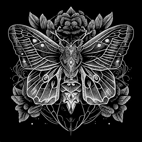 The Deaths Head Moth Illustration In Line Art Is A Strikingly