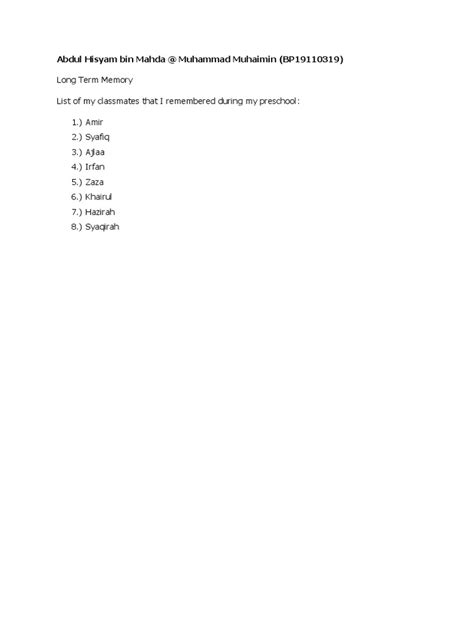 Long Term Memory Abdul Hisyam Bin Mahda Pdf