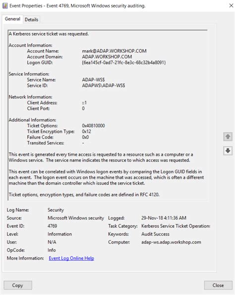 windows event id 4769 a kerberos service ticket was requested