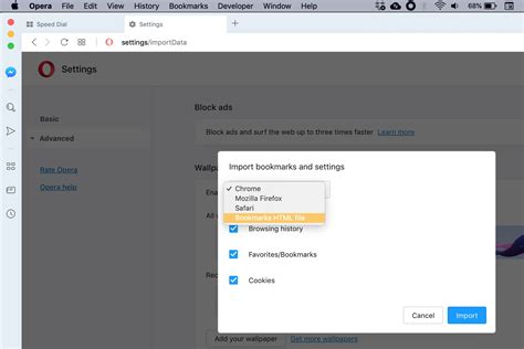 import bookmarks and other data to the opera browser