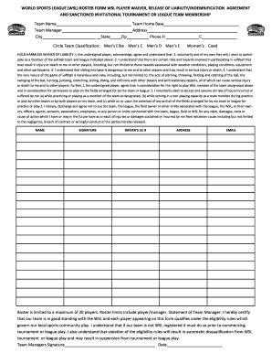 WORLD SPORTS LEAGUE WSL ROSTER FORM WSL PLAYER Fill And Sign Printable Template Online