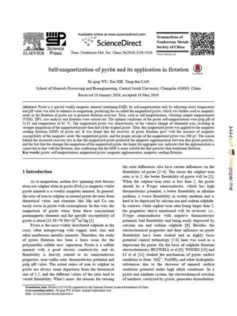 Self Magnetization Of Pyrite And Its Application In Flotation Pdf