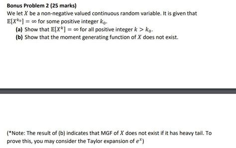 Solved Bonus Problem Marks We Let X Be A Non Negative Chegg Com