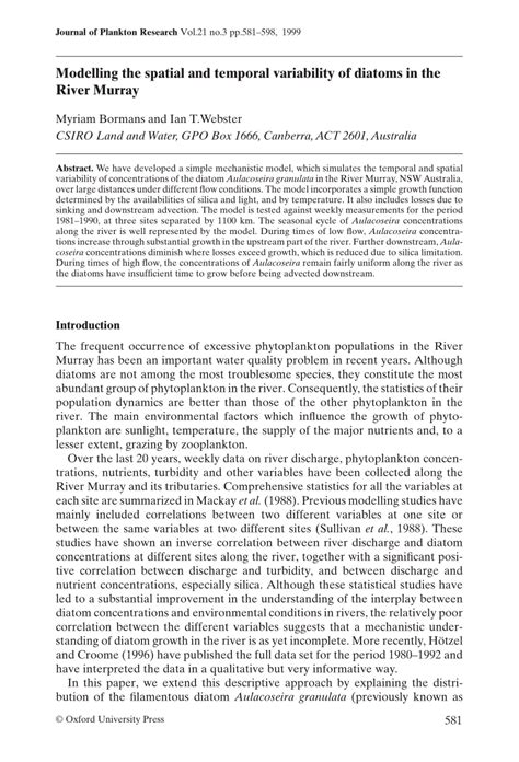 Pdf Modelling The Spatial And Temporal Variability Of Diatoms In The