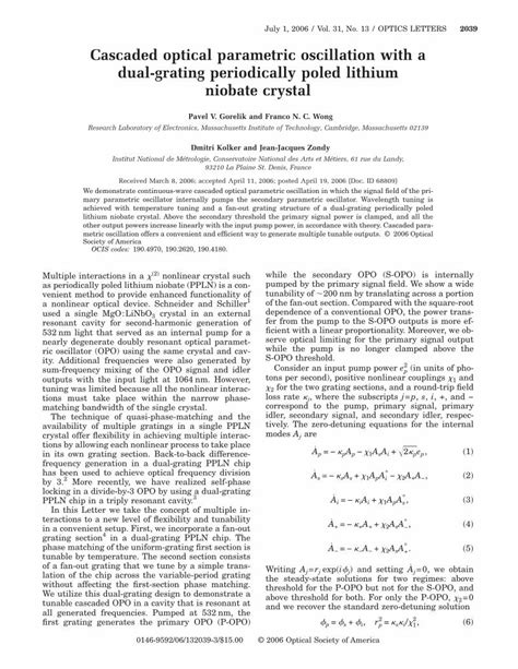Pdf Cascaded Optical Parametric Oscillation With A Dual Grating