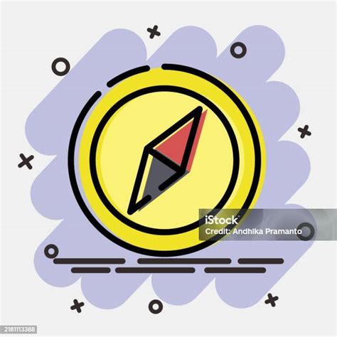 아이콘 나침반 캠핑 및 모험 요소 만화 스타일의 아이콘 인쇄물 포스터 로고 광고 인포그래픽 등에 적합합니다 경도에 대한 스톡