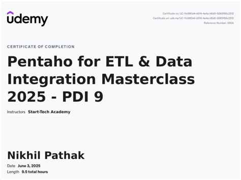 Mastered Pentaho For Etl And Data Integration On Udemy Nikhil Pathak