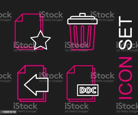 줄 Doc 파일 문서 다음 페이지 화살표 휴지통 및 별 아이콘이 있는 문서를 설정합니다 벡터 1위에 대한 스톡 벡터 아트 및