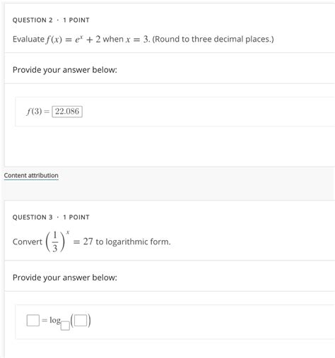 Solved Question 2 1 Point Evaluate F X Ex 2 When X