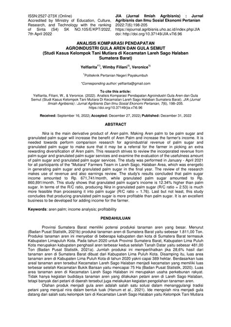 PDF Analisis Komparasi Pendapatan Agroindustri Gula Aren Dan Gula Semut Studi Kasus Kelompok