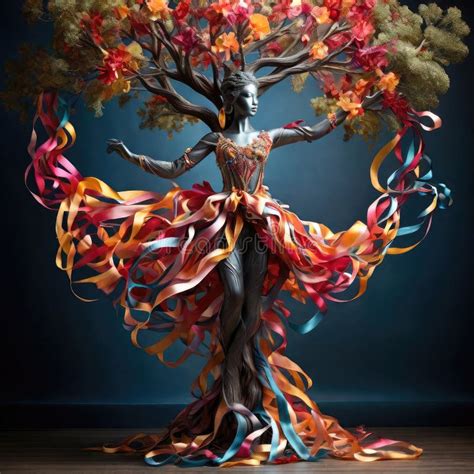 Colorful Ribbons On Tree Branches Wrapped In Colorful Ribbons Stock Image Image Of Orange