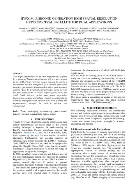 Pdf Hypxim A Second Generation High Spatial Resolution Hyperspectral