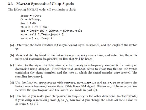 3 3 matlab synthesis of chirp signals the following