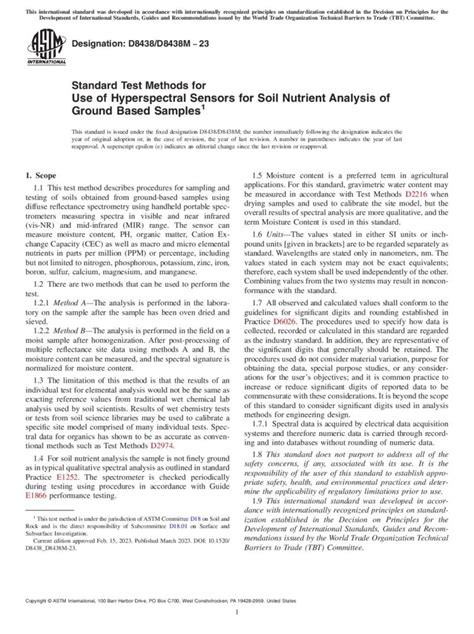 Standard Test Methods For Use Of Hyperspectral Sensors For Soil Nutrient Analysis Of Ground