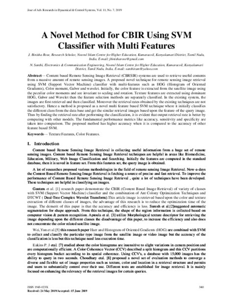 Pdf A Novel Method For Cbir Using Svm Classifier With Multi Features