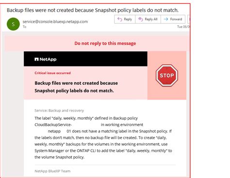 Alarm About Backup Files Were Not Created Because Snapshot Policy