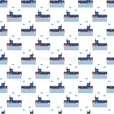 Cargo Ship With Containers Vector Delivery Colored Seamless Pattern Stock Vector Illustration