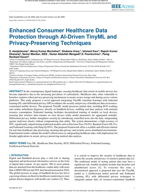 Pdf Enhanced Consumer Healthcare Data Protection Through Ai Driven Tinyml And Privacy