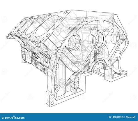 engine block sketch vector rendering of 3d stock vector illustration