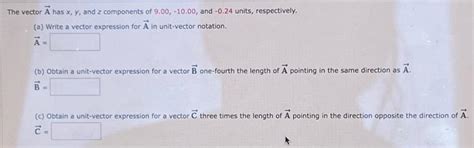 Solved The Vector A Has X Y And Z Components Of 9 00
