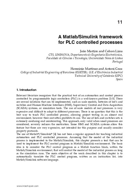 pdf a matlab simulink framework for plc controlled processes 211 x a