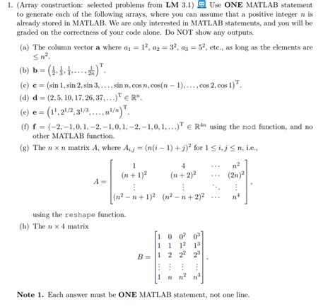 Solved Array Construction Selected Problems From LM Chegg Com