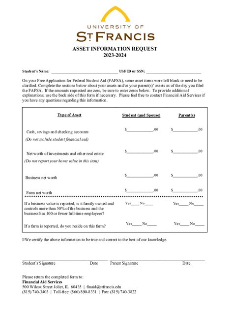 Fillable Online Asset Information Request 2023 2024 Fax Email Print