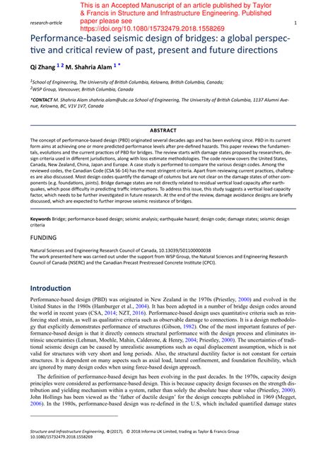 Pdf Performance Based Seismic Design Of Bridges A Global Perspective And Critical Review Of