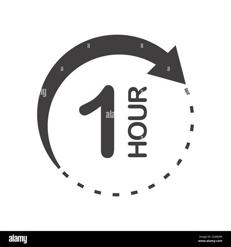 One Hour Round Icon With Arrow Black And White Vector Symbol Stock