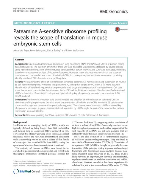 Pdf Pateamine A Sensitive Ribosome Profiling Reveals The Scope Of