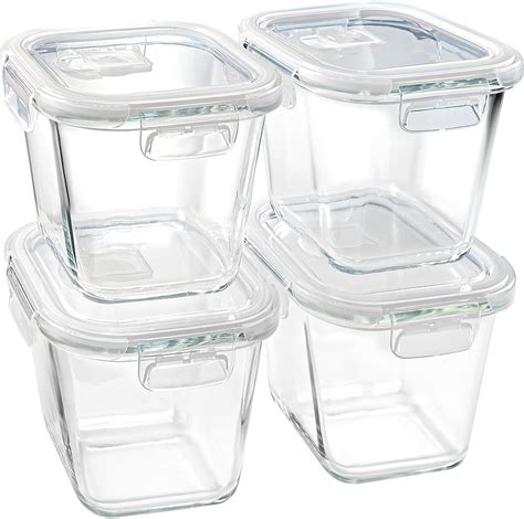 Square Glass Food Storage Containers With Lids 4 Cup Borosilicate