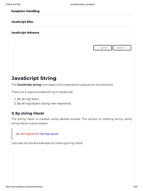 Javascript String Javatpoint Pdf String Computer Science Java Script