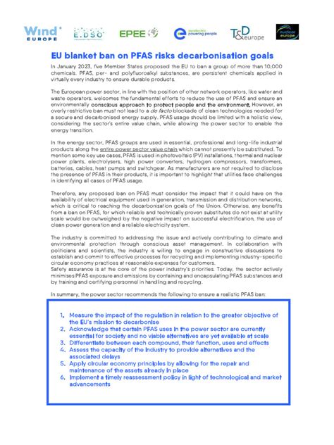 Joint Statement From Power Industries On Pfas Ban Pdf