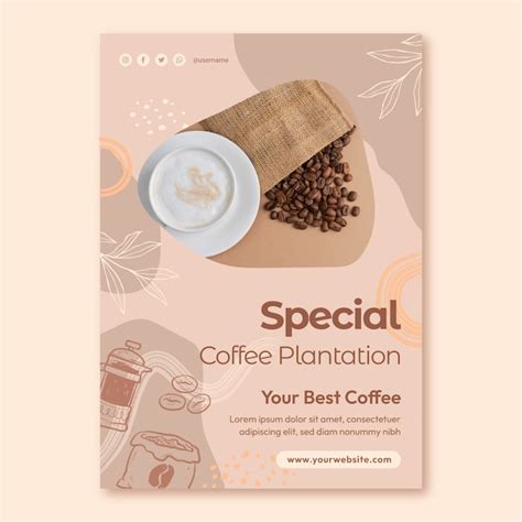 손으로 그린 커피 농장 포스터 템플릿 무료 벡터