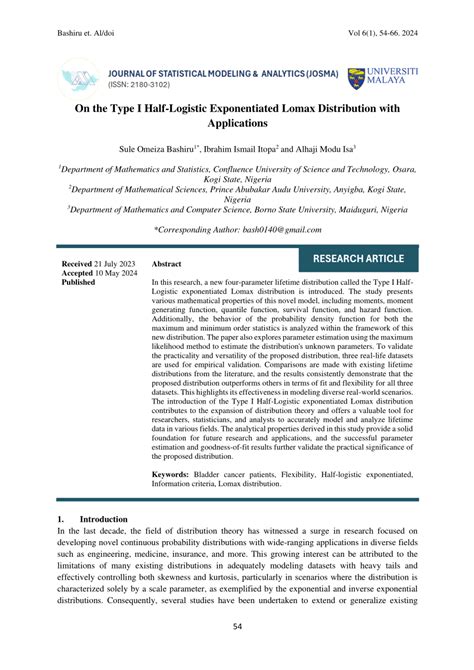 Pdf On The Type I Half Logistic Exponentiated Lomax Distribution With Applications