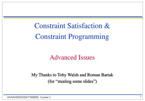 Ppt Constraint Satisfaction And Constraint Programming Advanced Issues Powerpoint Presentation
