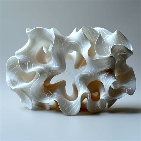 Elegant White Sculptural Vase Showcasing Intricate Curves And Textures In Soft Lighting Stock