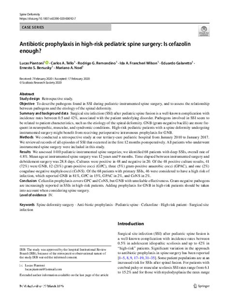 Pdf Antibiotic Prophylaxis In High Risk Pediatric Spine Surgery Is Cefazolin Enough