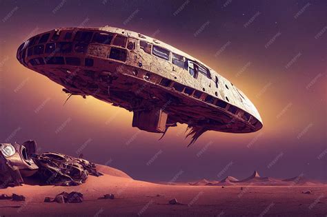 Premium Ai Image Crashed Spaceship In Desert Land Of Another Planet 3d Illustration