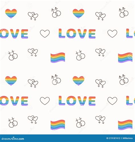 Seamless Pattern With Same Sex Signs Lgbt Marriage Outline Icons Stock