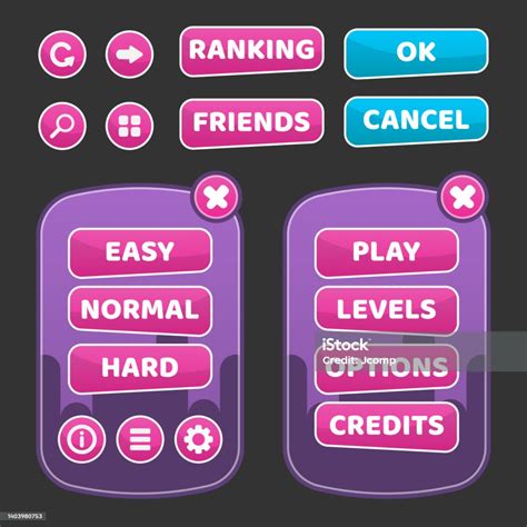 버튼 세트는 비디오 게임 컴퓨터를위한 게임 사용자 인터페이스 를 설계했습니다 놀이 공원에 대한 스톡 벡터 아트 및 기타 이미지 놀이 공원 Brand Name Video