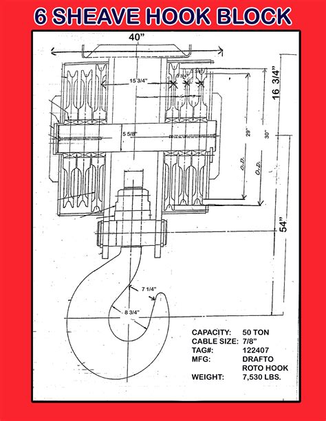 50 Ton 6 Sheave Drafto Roto Hook Dc Hook Block Hoist Block Rotating