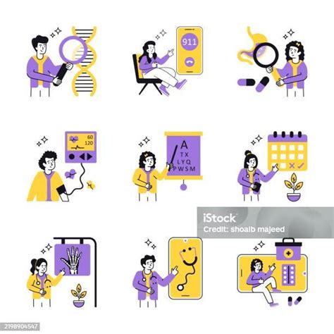 의료와 건강 개념 벡터 일러스트 레이 션 세트 3 흰색 배경에 고립되어 있습니다 건강 진단에 대한 스톡 벡터 아트 및 기타 이미지 건강 진단 건강한 생활방식 과학