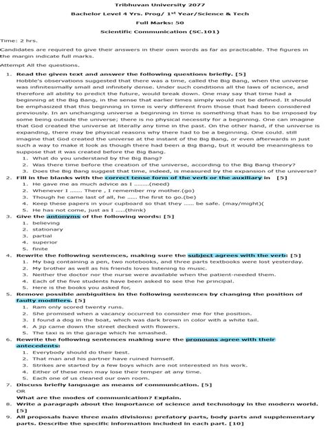 Scientific Communication Bsc I Year Old Questions2076 Khulla Note Pdf Universe Big Bang