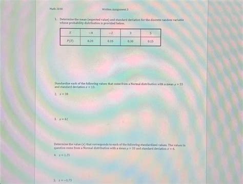 solved 1 determine the mean expected value and standard