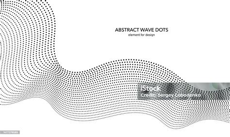 디자인을 위한 추상 웨이브 점선 요소 예술 배경에 점이 있는 양식화된 선 파도는 선 점으로 다양합니다 디지털 주파수 트랙 이퀄라이저 곡선의 부드러운 물결 모양의 끈 벡터