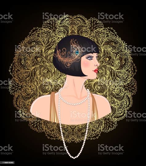 플래퍼 소녀의 그림과 아르 데코 빈티지 초대 템플릿 디자인 패턴과 프레임을 복고풍 파티 배경 세트 벡터 1920 1929 년에 대한 스톡 벡터 아트 및 기타 이미지 Istock