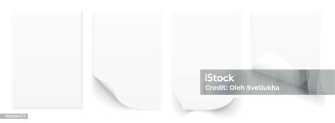 모서리와 그림자가 있는 흰 종이의 빈 A4 시트 디자인을 위한 템플릿 설정 벡터 일러스트 둥글게 말려진에 대한 스톡 벡터 아트 및 기타 이미지 Istock